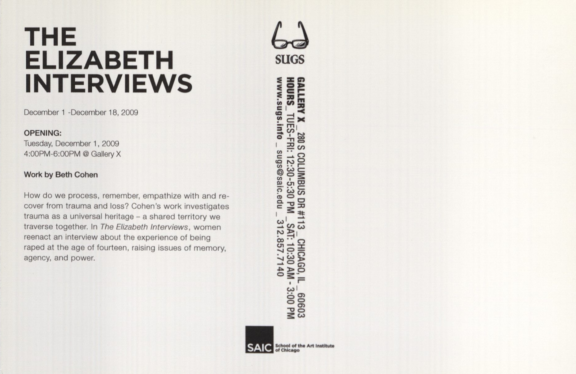 The Elizabeth Interviews | SITE Galleries